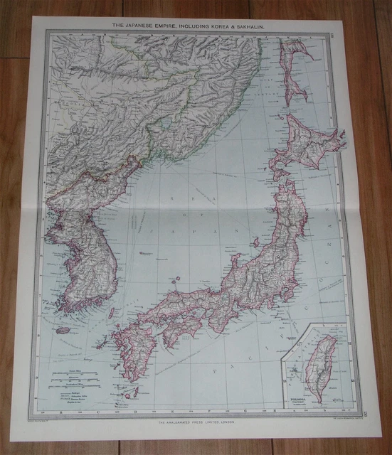 1908 ANTIQUE MAP Of Japan Japanese Empire / Korea / Russia / Taiwan ...