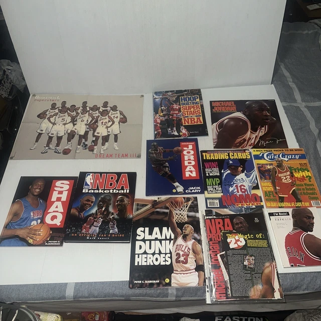 VINTAGE NBA BOOKS Michael Jordan Ephemera & Shaq Books & Slam Dunk ...