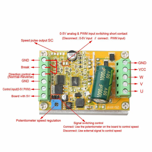 350W 5-36V DC Brushless motor Controller BLDC Three-phase Driver board ...
