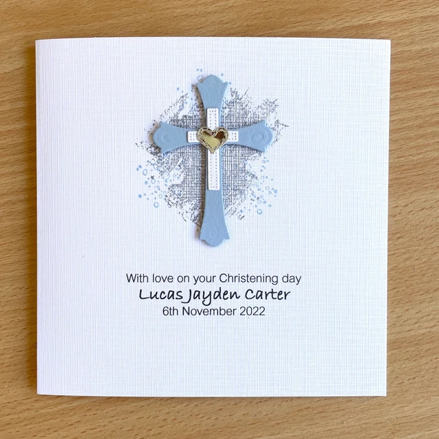 HANDMADE PERSONALISED CHRISTENING/BAPTISM/CONFIRMATION Card, Blue Cross ...