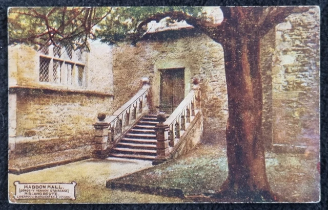 VINTAGE POSTCARD, 1908 Haddon Hall, Dorothy Vernon Staircase Bakewell ...