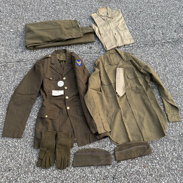 WW2 ARMY AIR CORPS UNIFORMS NAMED ID’d W/ ID BADGE GULFPORT FIELD CAPS ...