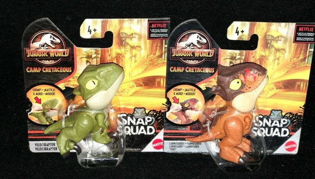 MATTEL JURASSIC WORLD SNAP Squad Velociraptor Carnotaurus Camp ...