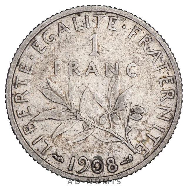 FRANCE 1 FRANC 1908 Semeuse argent TTB pièce de monnaie française Oscar ...