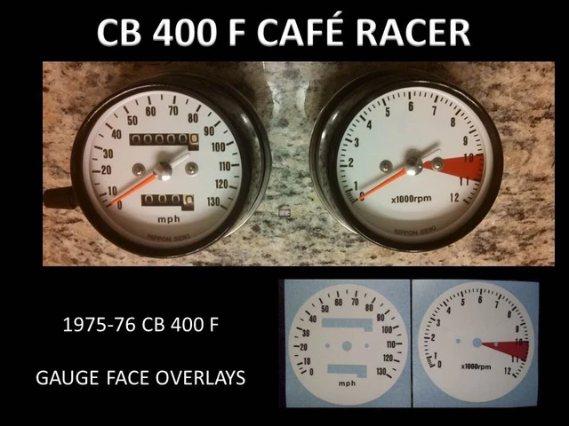 HONDA CB400F CB 400 F Four Speedometer Gauge Clock Overlay Decal White ...