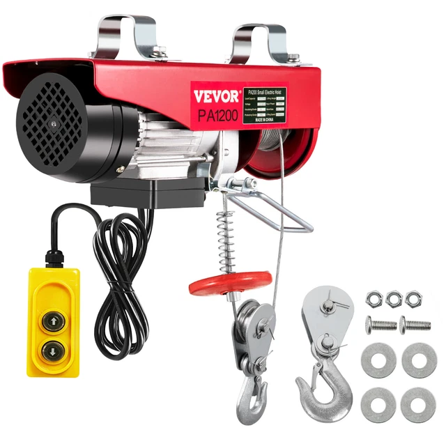 VEVOR 12M/40FT VERRICELLO Paranco Elettrico 600KG/1200KG Doppio gancio ...
