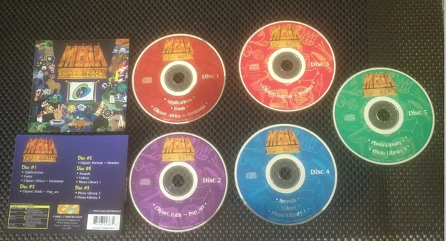 VINTAGE COREL MEGA GALLERY - ClipArt on 5 CD ROMs - Windows 98 and XP £1.95 - PicClick UK
