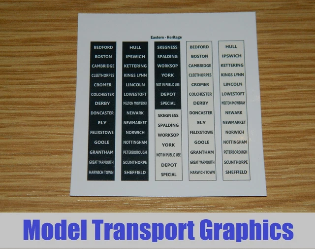 EASTERN HERITAGE DMU Destination Blind Decals for Class 101-126 Units N ...