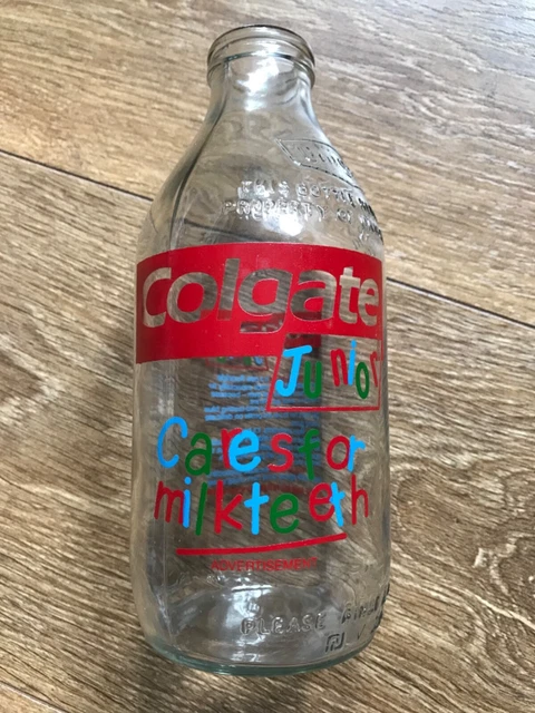 VINTAGE 1980S COLGATE Junior Advertisement Glass 1 Pint Milk Bottle $6. ...