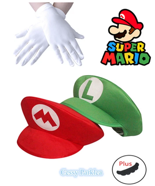 SN-E2-2 ADULTS MARIO / Luigi Hat + Moustaches + Gloves Super Red Green ...