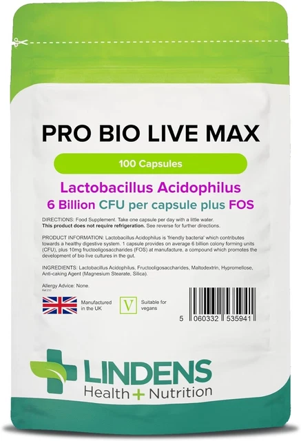 LINDENS PRO BIO Live Max 6 Billion CFU Capsules-100Pack-Contributes ...