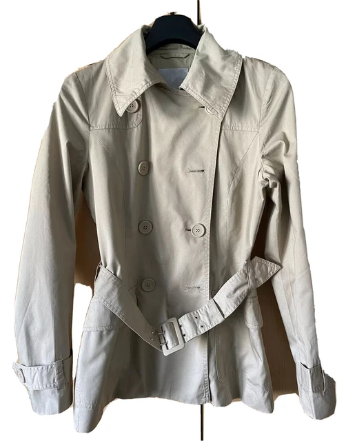TRENCHCOAT AMISU KURZ Damen Jacke beige Gr 36 doppelt geknöpft Gürtel ...