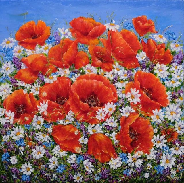 ANASTASIA WORON & Poppies with Daisies " Original Oil 2022 £248.94 ...