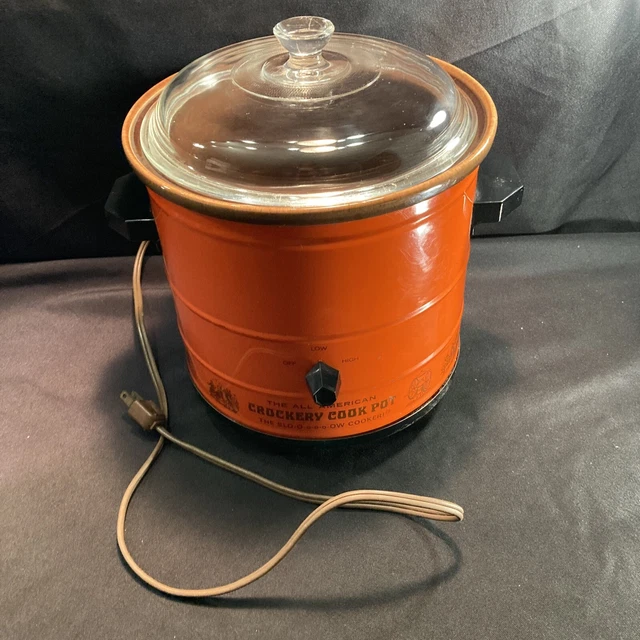 VINTAGE RIVAL CROCK Pot Slow Cooker Orange Bicentennial Theme! Rare ...