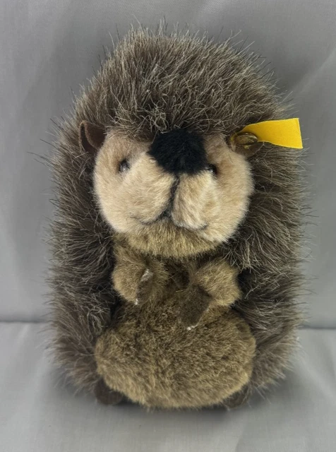 ORIGINAL STEIFF IGEL Mit Knopf im Ohr und gelber Fahne Stofftier Braun ...