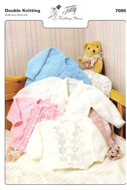 7096 DOUBLE KNITTING pattern for Cardigans chest sizes 40-60cm (16"-24 ...