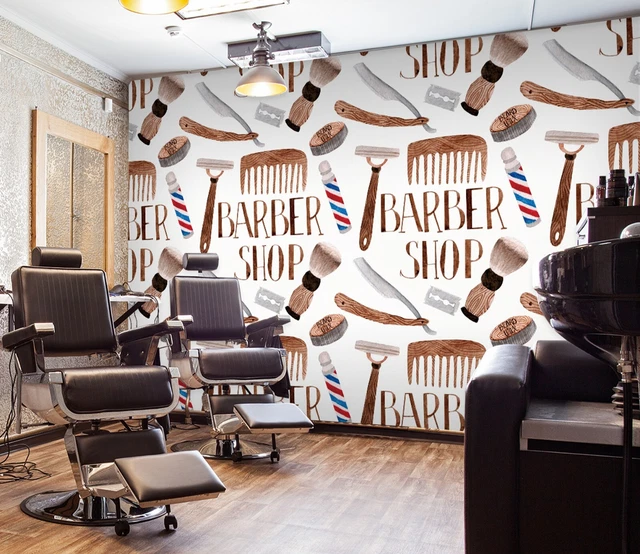 3D WOODEN K1805 Hair Cut Barber Shop Wallpaper Mural Self-adhesive Luna ...