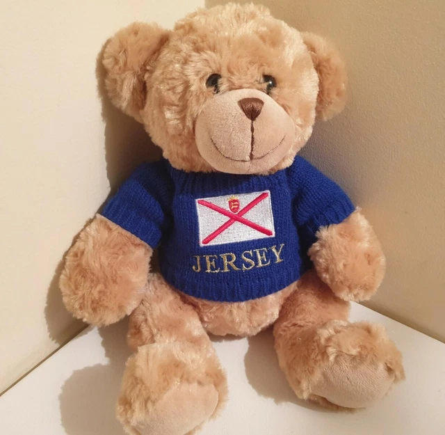 KEEL TOYS TEDDY Bear Soft Toy Plush 11" Brown With "Jersey" Flag Jumper ...