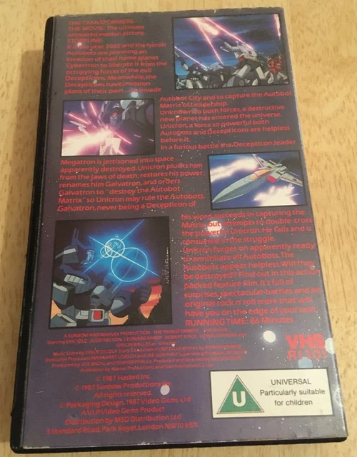 TRANSFORMERS THE MOVIE 1986 Animated Film Original 1987 Video Gems Vhs ...