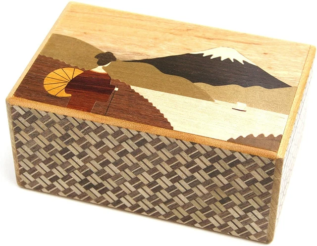 JAPANESE SECRET PUZZLE Box Karakuri Box Hakone Yosegi Mt Fuji Maiko 10 ...