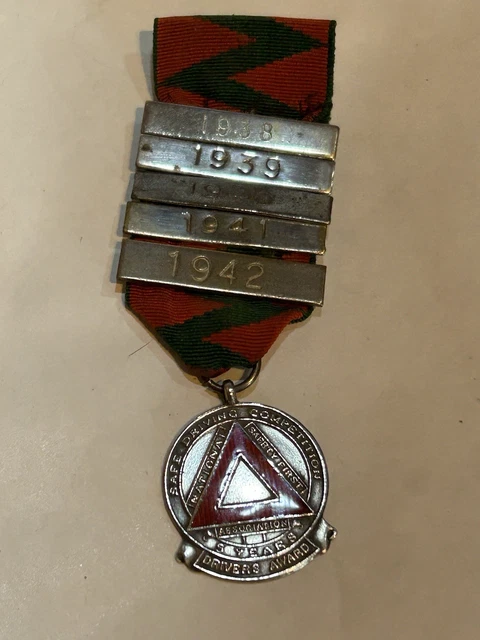 VINTAGE SILVER ROSPA SAFE DRIVING MEDAL DATES 1930s NAMED DRIVER 5 YRS ...