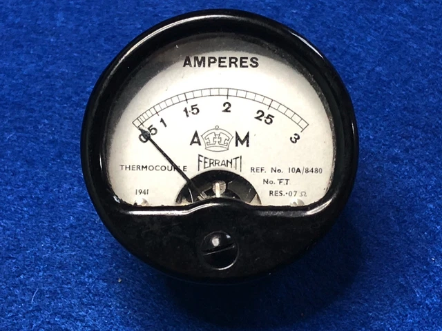 VINTAGE AIR MINISTRY Ferranti WW2 1941 Moving Coil Ammeter/Amp Panel ...