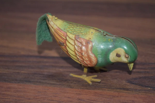 VINTAGE TIN TOY nodding bird WIND UP CLOCKWORK MADE US ZONE GERMANY ...