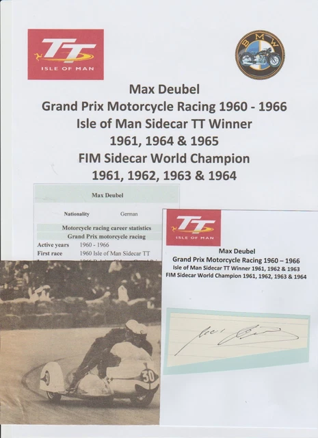 MAX DEUBEL MOTO Racer 1960-1966 Iomtt Raro Taglio/Carta Firmato ...