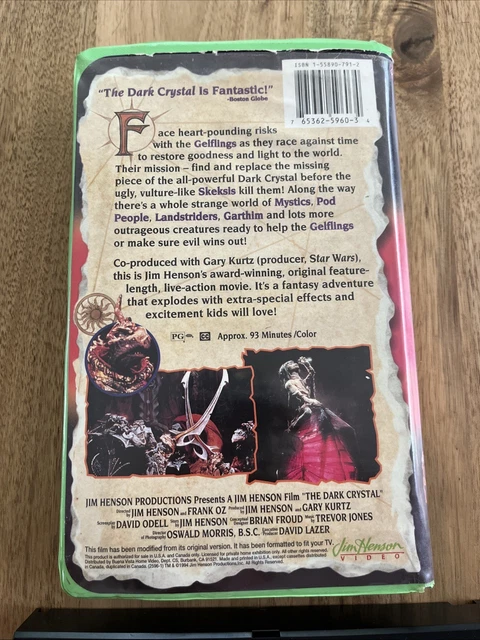 THE DARK CRYSTAL VHS 1994 Video Tape Jim Henson Adventure Green ...