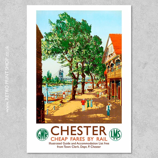 GWR & LMS Chester Poster - Railway Posters, Retro Vintage Travel Poster ...