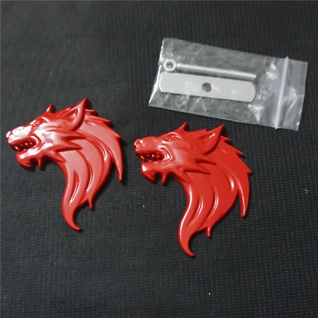 MATTE RED RIGHT Wolf Head Metal Grille Emblem + Decal Sticker Badge ...