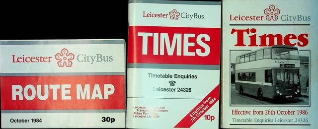 LEICESTER CITY BUS Timetable & Route Map 1984 and Timetable 1986 ...