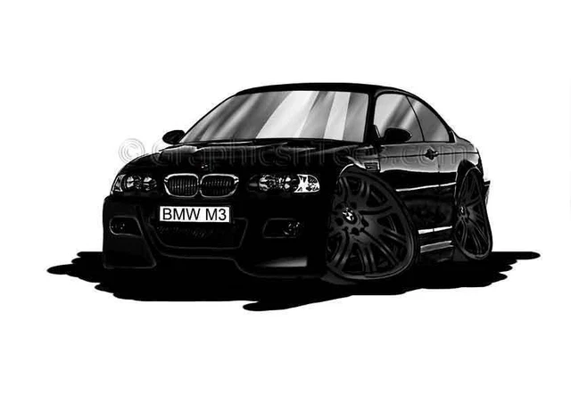 BMW M3 - E46 Black Caricature Car Cartoon A4 Print Black Alloys £11.99 ...