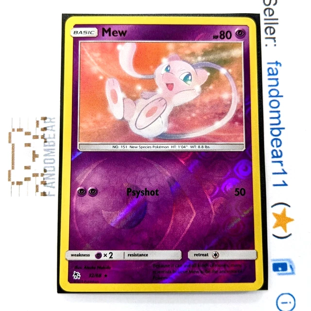 MEW REVERSE HOLO SELTENE Karte 32/68 Sonne & Mond versteckte Schicksale ...
