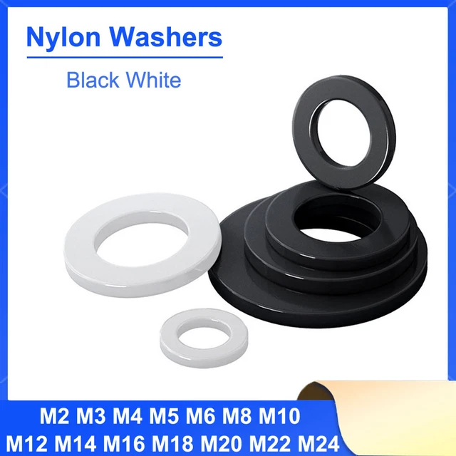 BLACK WHITE NYLON Flat Form A Washers Metric Plastic Washer M2 M3 M4 M5 ...