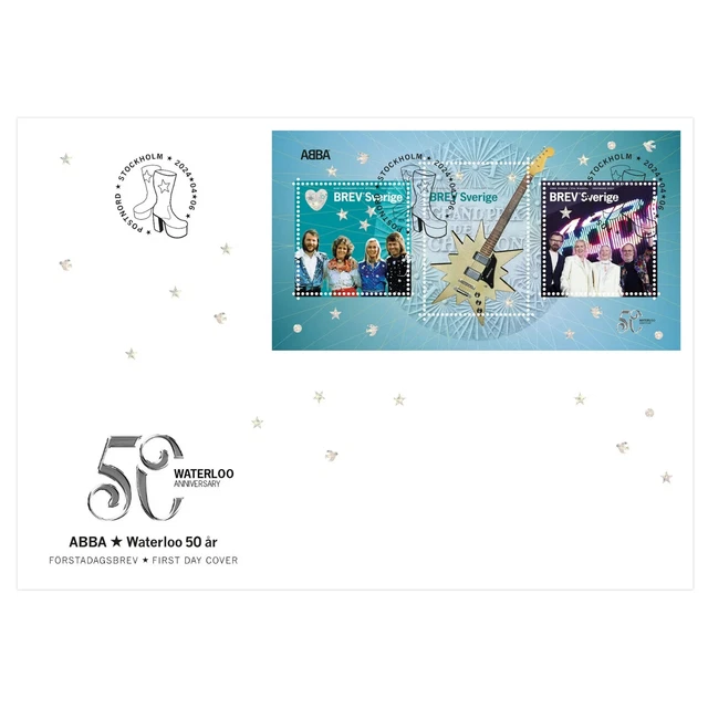 SVEZIA 2024 ABBA 50 anni di Waterloo mini foglio FDC EUR 13,95 ...