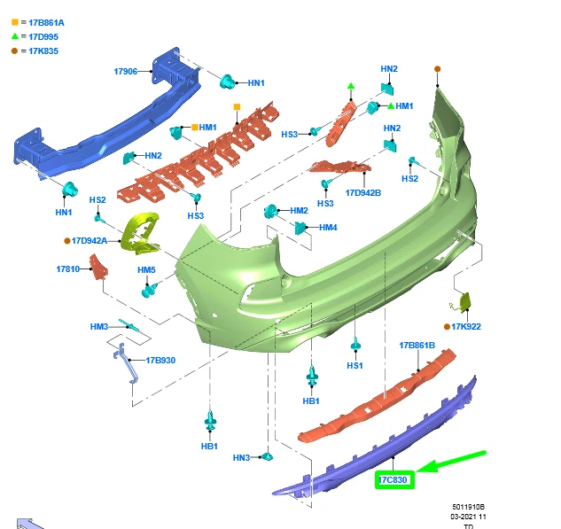 FORD KUGA MK3 Rear Bumper Bar Moulding 2501902 LV4B-17E911-SAA5UAW NEW ...