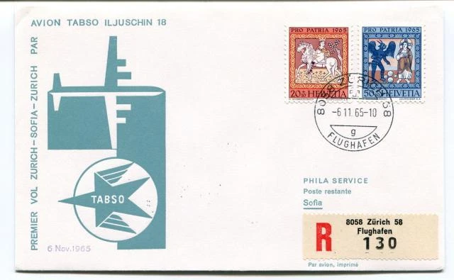 FFC 1965 TABSO First Flight Zurich Sofia Zurich REGISTERED Flughafen ...