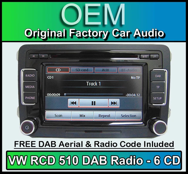 VW CADDY DAB car stereo, RCD 510 DAB radio 6 CD changer, touchscreen SD ...