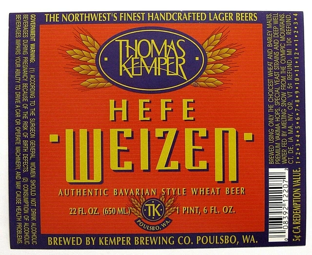 KEMPER BREWING CO THOMAS KEMPER LEVURE BLÉ étiquette bière WA 22 oz EUR ...