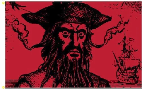 3X5 BLACKBEARD PIRATE Ship Red Black Collectors Flag 100D W/ Grommets ...
