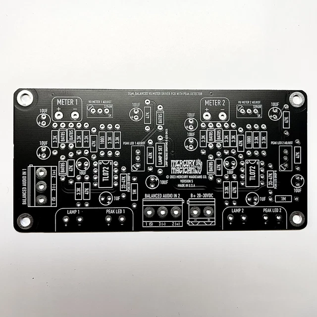 DUAL CHANNEL AUDIOPHILE Grade Balanced VU Meter Driver PCB W/ Peak LED ...
