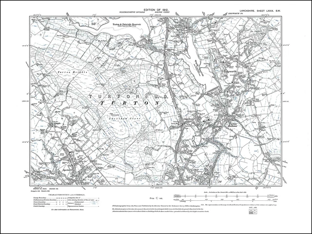 OLD MAP OF Edgworth, Turton Bottoms Bolton, Lancashire 1912: 79SW repro ...