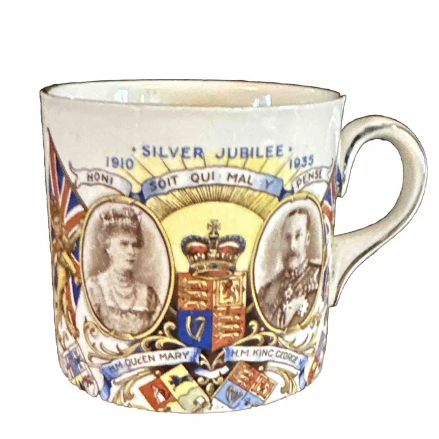 ROYAL WINTON KING George Queen Mary Silver Jubilee commemorative mug ...