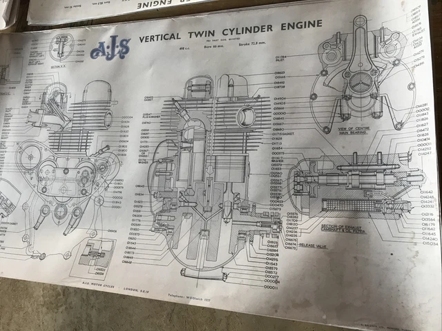 VINTAGE AJS MOTORCYCLE Engine Exploded Poster Discounted $30.00 ...