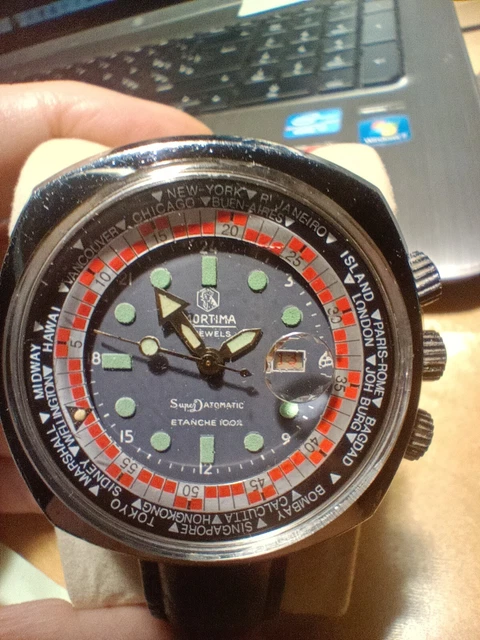 OROLOGIO MORTIMA SUPER Datomatic Waterproof World Time, Vintage Dive 17 ...