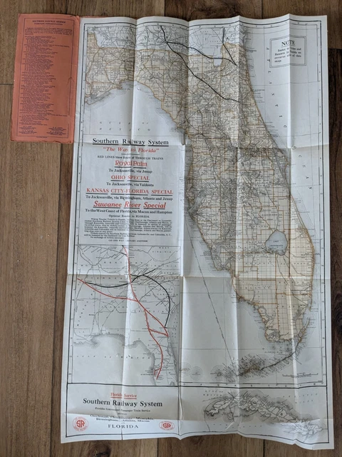 VINTAGE 1915 MAP of Florida Southern Railway System Kansas City–Florida ...