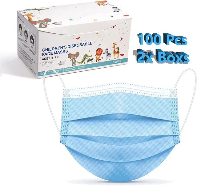 10/50/100 PCS KIDS Children Blue 3-Ply Disposable Face Mask Earloop ...