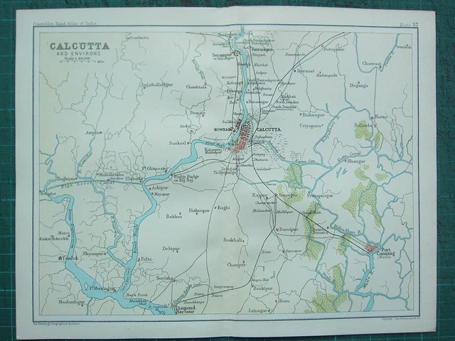 1893 INDIA EMPIRE Mappa ~Calcutta Dintorni~ Howrah Porta Inscatolamento ...