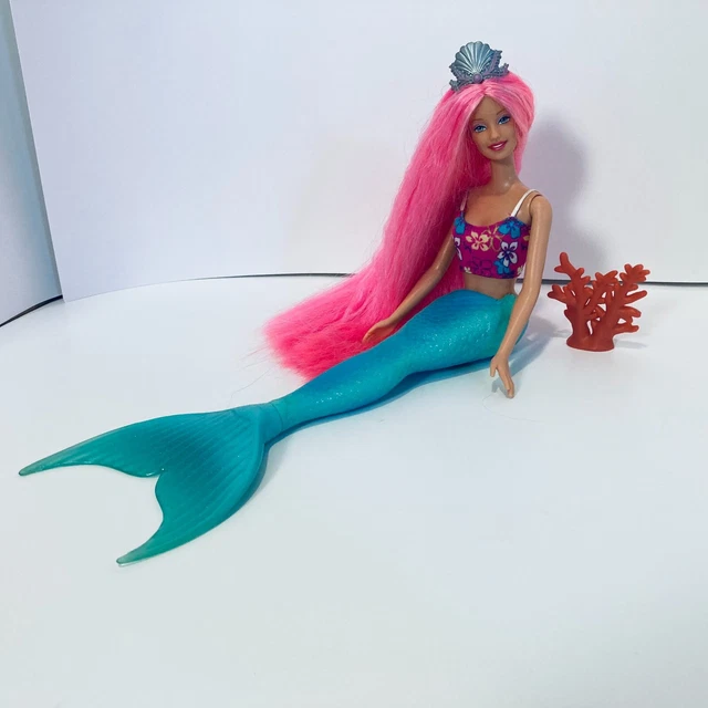 VINTAGE 2002 MATTEL Mermaid Fantasy Barbie Pink Hair Teal Tail Damaged ...